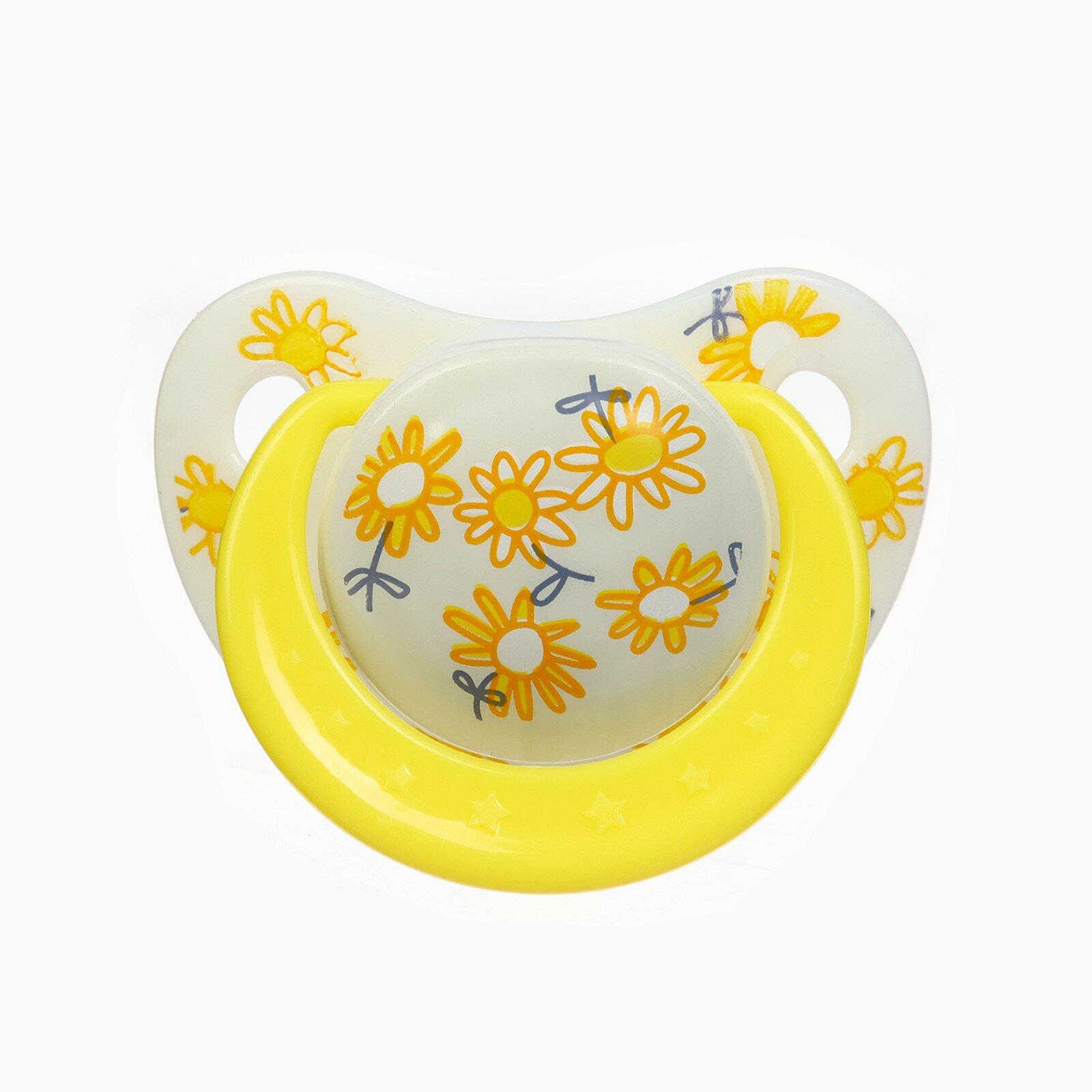 Соска - пустышка ортодонтическая "Цветы", +6 мес, цвет желтый