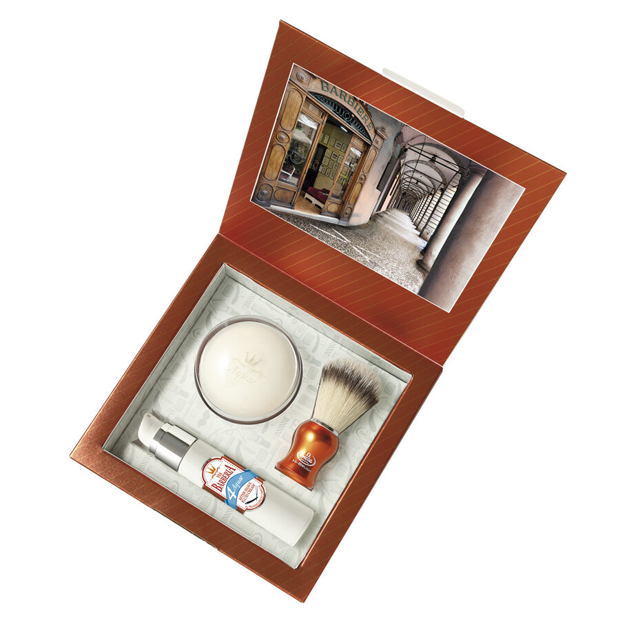 OMEGA VIA BARBERIA Aquae Набор для бритья (помазок+мыло д/бритья 150мл+крем п/бритья 50мл)