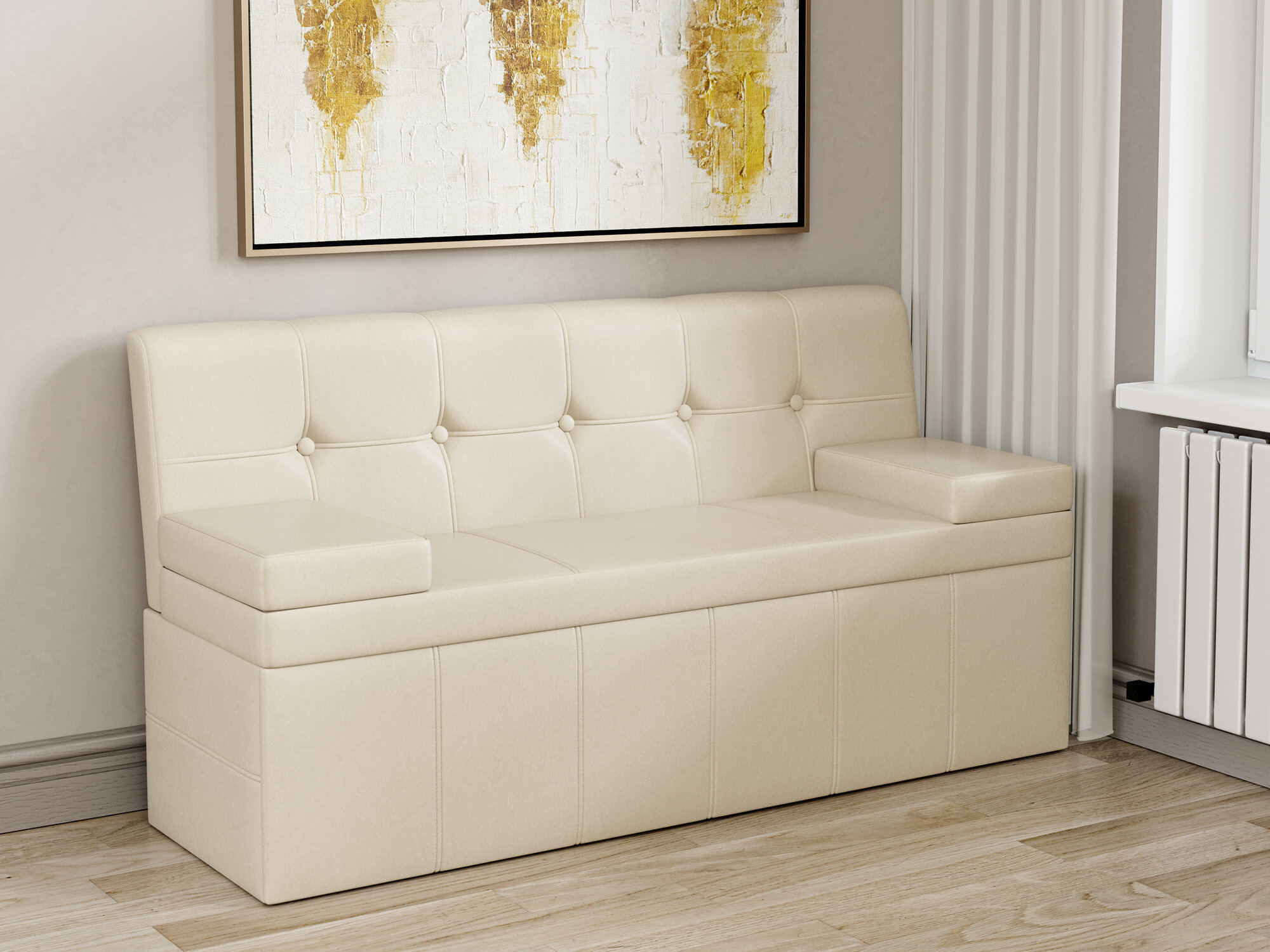 Диван "Ламанш", PRIME экокожа, 150х80х50 см, с местом для хранения, цвет бежевый