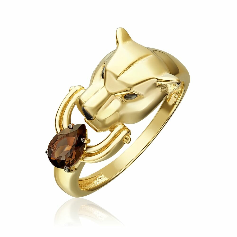 Кольцо, желтое золото, 585 проба, раухтопаз