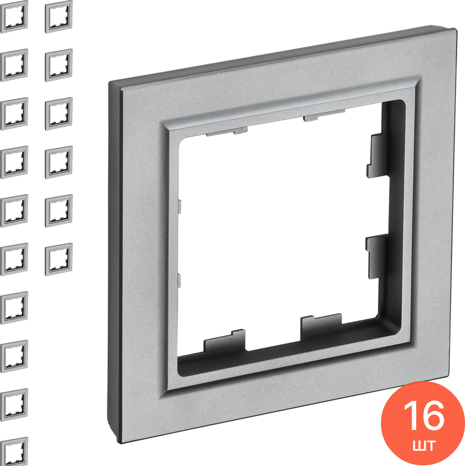 Рамка электроустановочная IEK / ИЭК Brite РУ-1-БрС сталь BR-M12-K46, 1 пост / для розеток и выключателей (комплект из 16 шт)