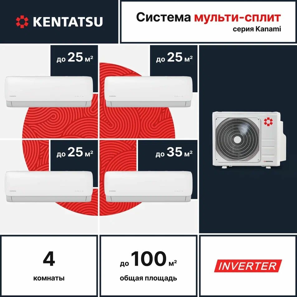 Мультисплит система на 4-х комнат Kentatsu KMGA35HZRN1*1 (25 кв. м.*3 + 35 кв. м.), белый