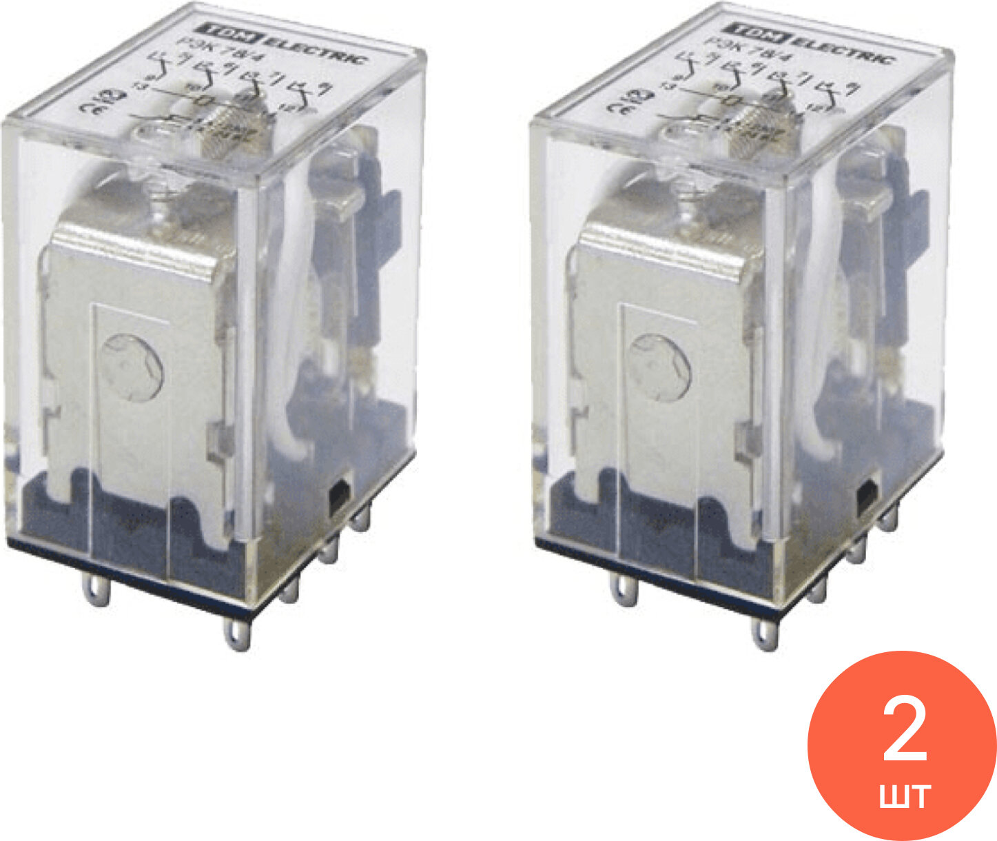 Реле промежуточное TDM Electric / ТДМ Электрик РЭК78/4, серебросодержащие контакты, 20.5x42x27мм, 3А 24В DС, SQ0701-0004 / электрика (комплект из 2 шт)