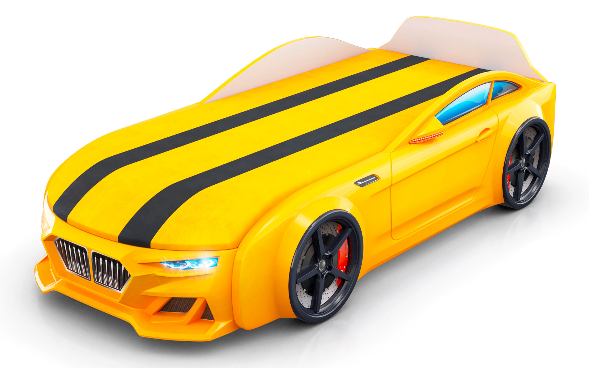 Romack mebel кровать-машина Dynamic М с подсветкой фар, цвет желтый с ящиком, спальное 200х80см.