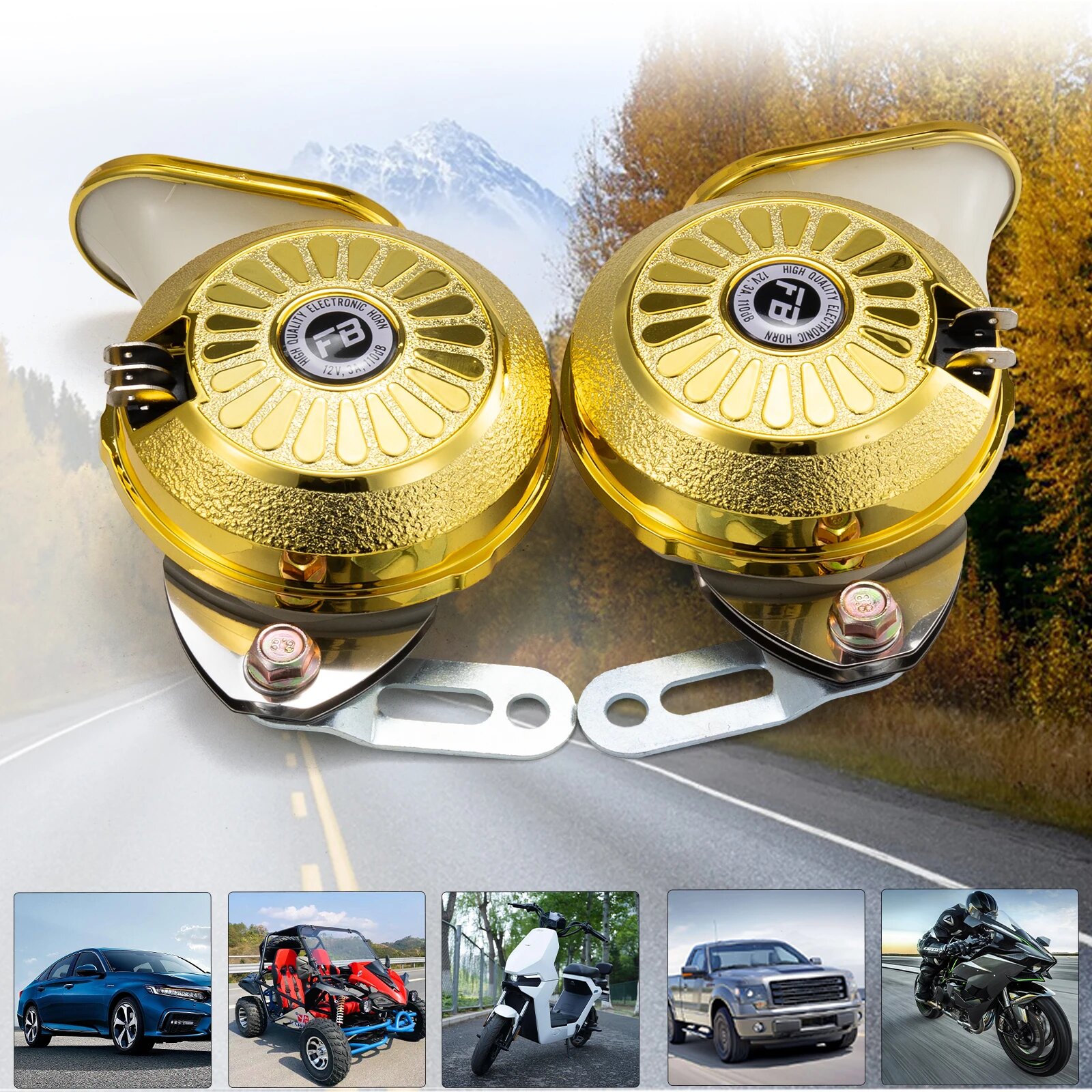 FARBIN 2 шт./комплект Улитка воздушный гудок 12 в супер громкий трехтоновый gold, 12 В