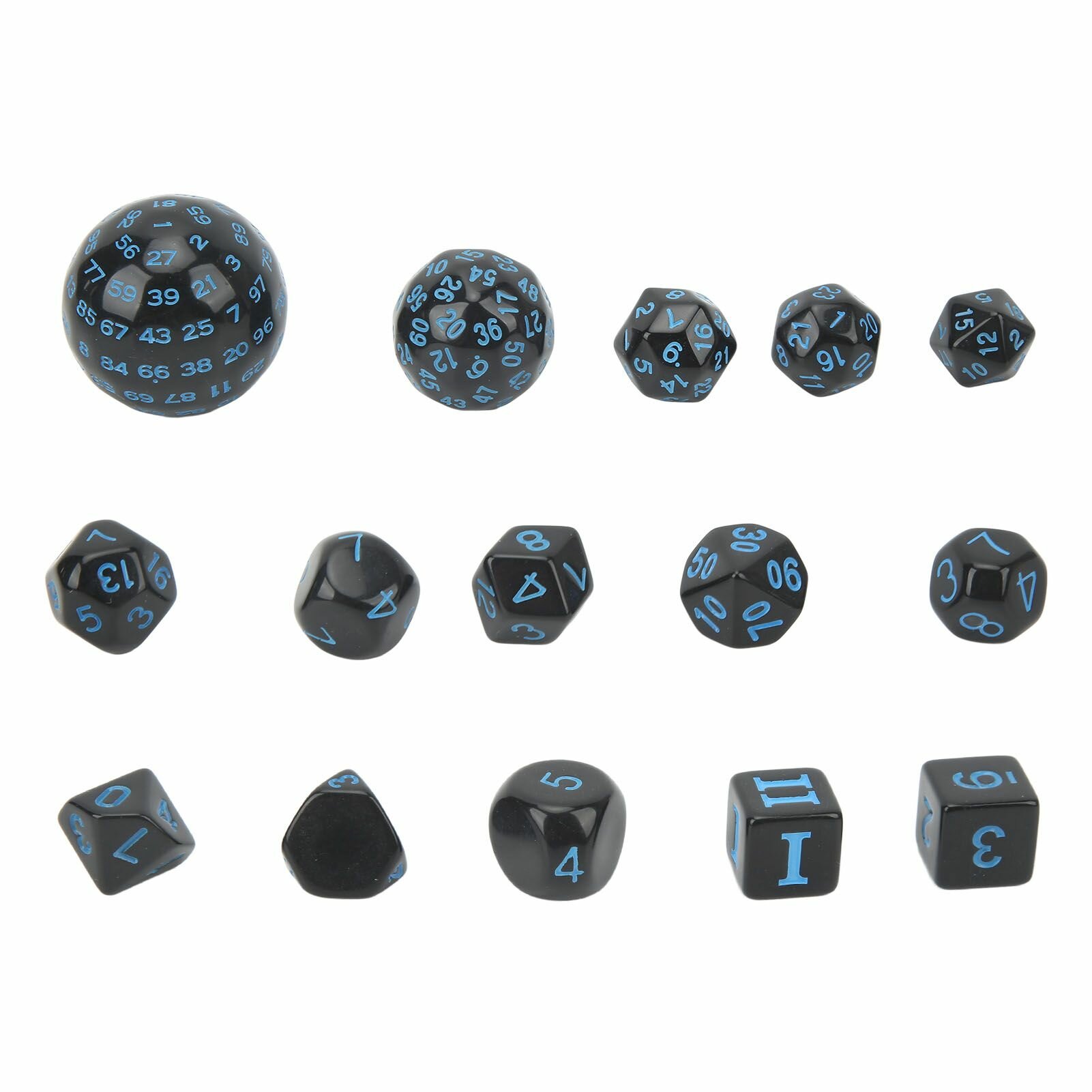 15 шт акриловые кубики D3-D100 черные синие