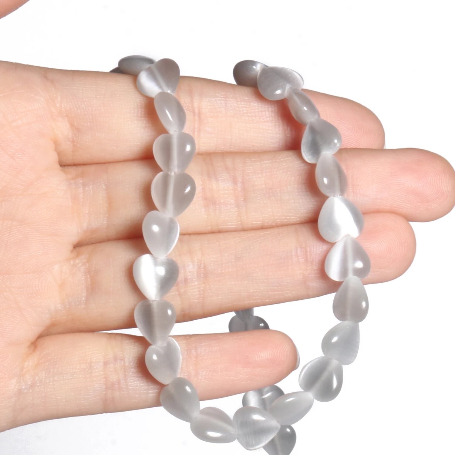 Бусины кошачий глаз из натурального опала 8 мм white