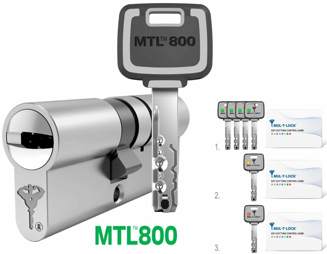Цилиндр дверной MUL-T-LOCK MTL800 (95мм ,35х60Верт.) ключ-вертушка, никель