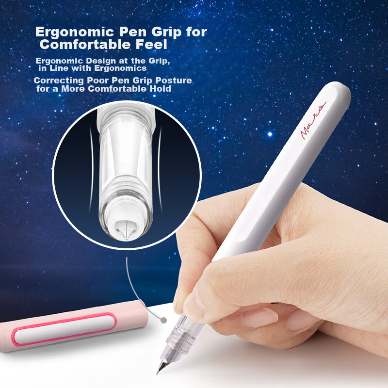 Dianshi Pen, Space Capsule Non-Splash Fine Nib Fountain Pen, Correct Posture, for Third Grade Students' Handwriting Practice, Daily Writing, Fountain Pen 7155, Green Handle-EF Nib [Magic Liquid Erasable Blue]