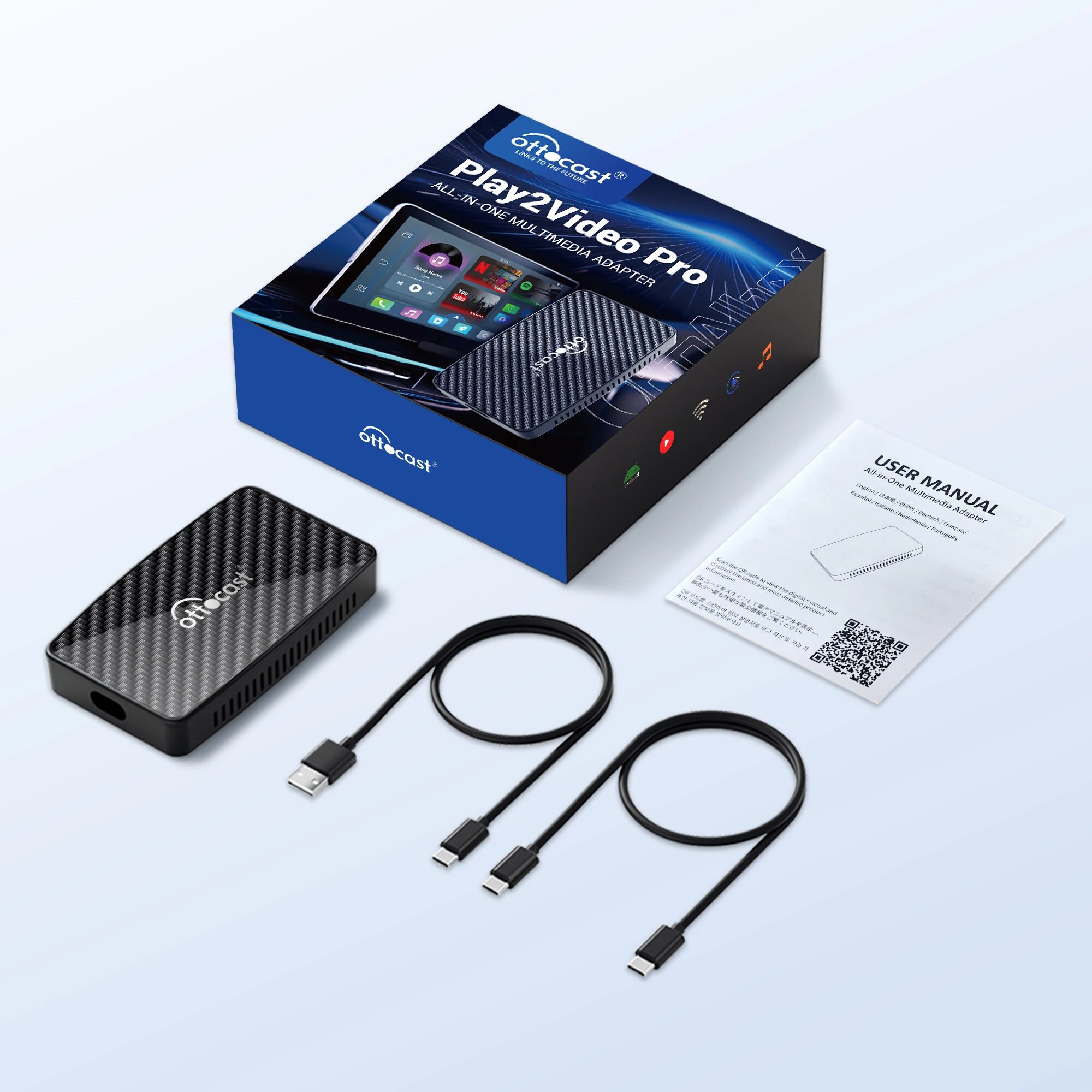 OTTOCAST Play2 Video Pro Беспроводной адаптер Carplay Android Auto Video Ai Box Встроенный Youtube Netflix для автомобиля с проводным Carplay
