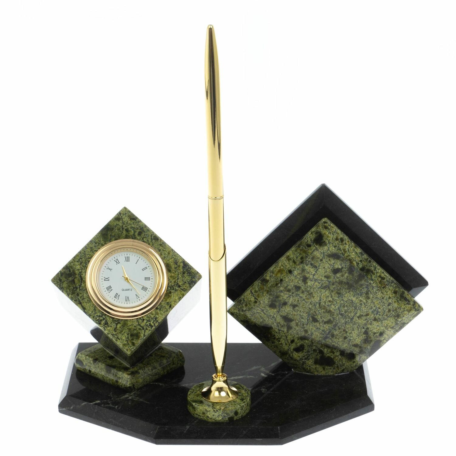 Визитница "Куб" с часами камень змеевик 121141