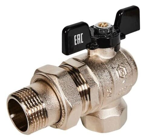 Кран шаровой угловой с американкой STOUT 1" бабочка ГОСТ (полнопроходной)