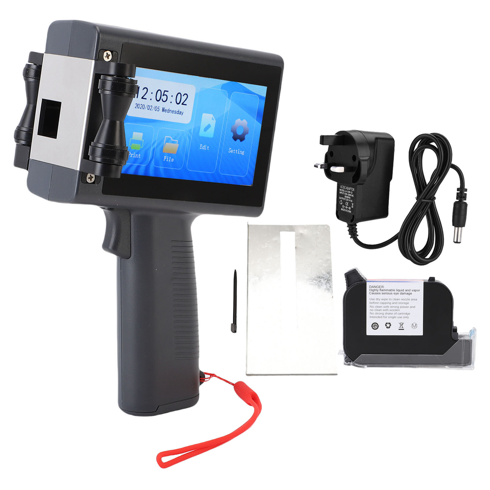 Портативный струйный принтер с 4,3-дюймовым сенсорным экраном, поддержкой нескольких языков, быстросохнущими чернилами 12,7 мм, для печати даты, штрихкодов и текста, вилка для Великобритании.