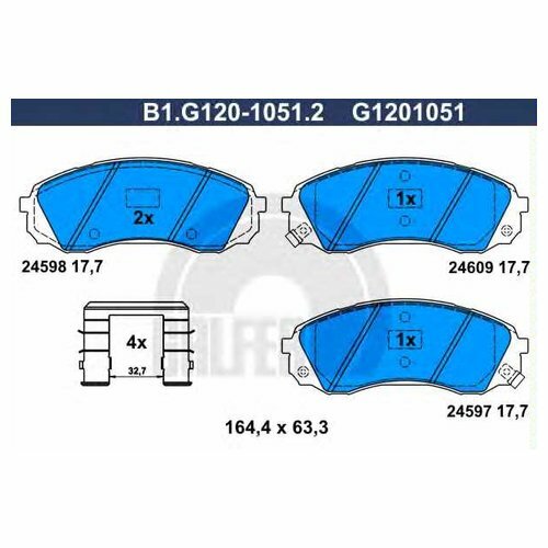 Комплект передних тормозных колодок Galfer B1G12010512 для Hyundai H-1; Kia Carnival III