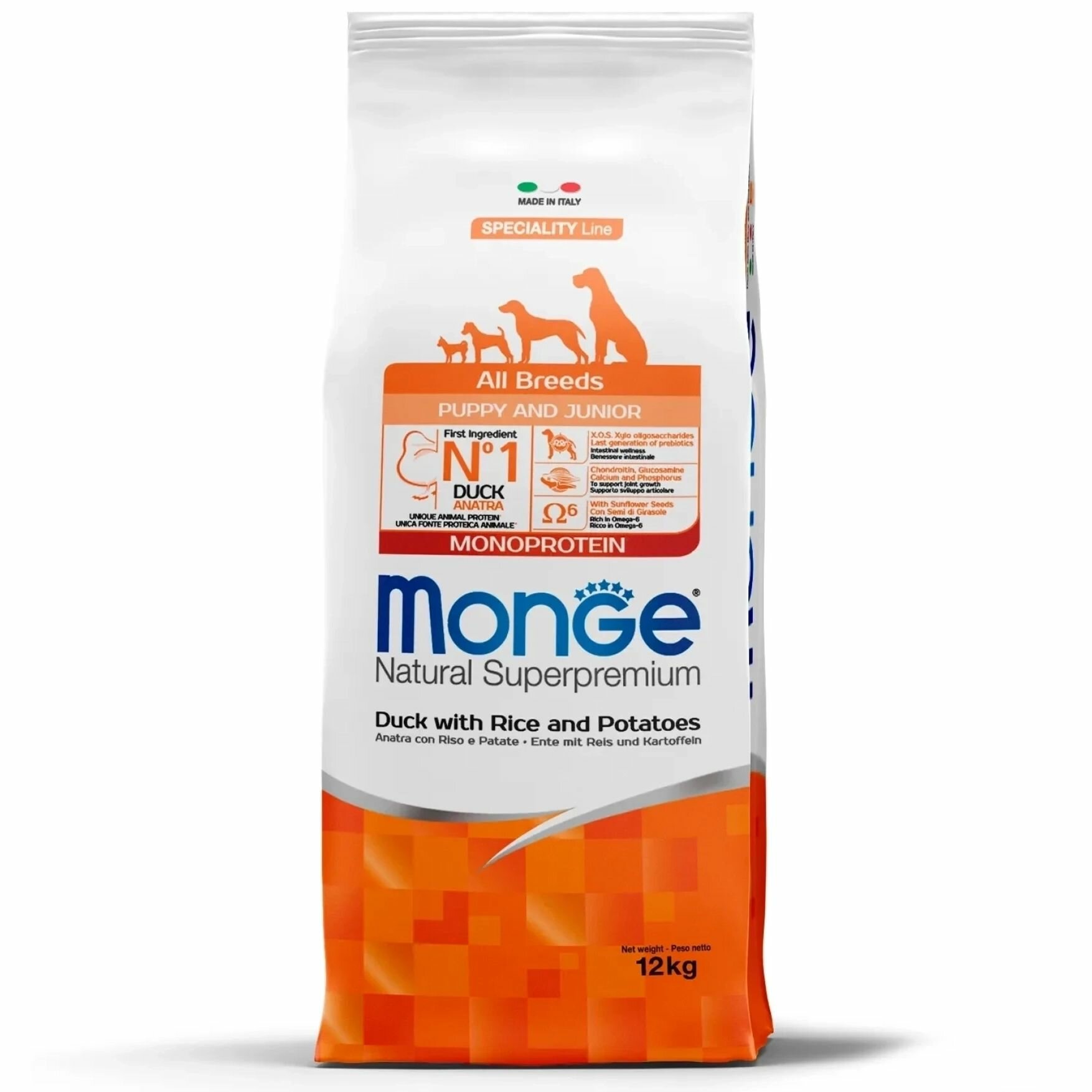 Monge Dog Speciality Line Monoprotein - Сухой корм для щенков всех пород, утка с рисом и картофелем (2.5 кг)