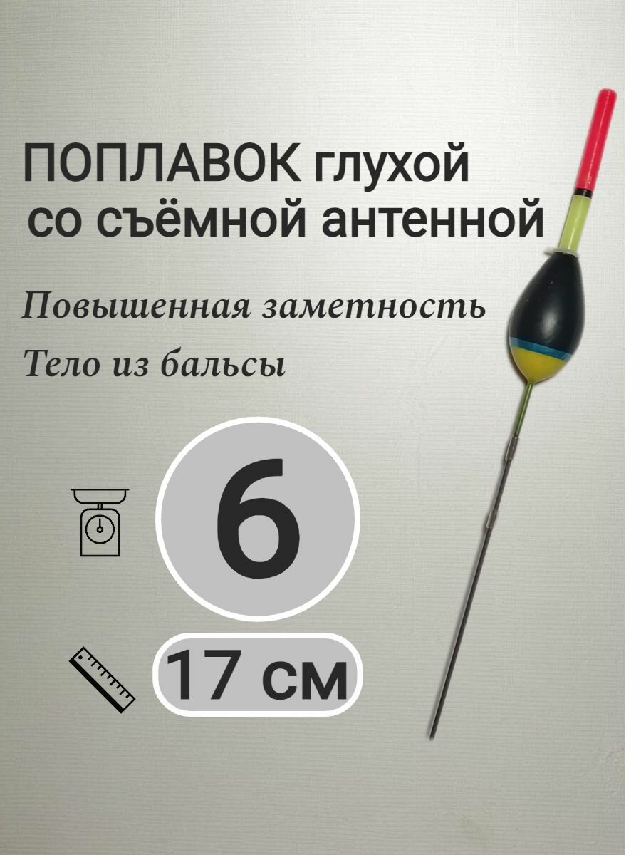 Поплавок для глухой оснастки со съёмной антенной 6 гр.