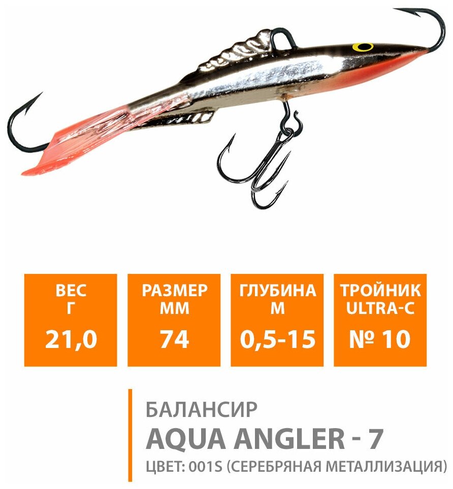 Балансир для зимней рыбалки AQUA Angler 74mm 21g цвет 001S