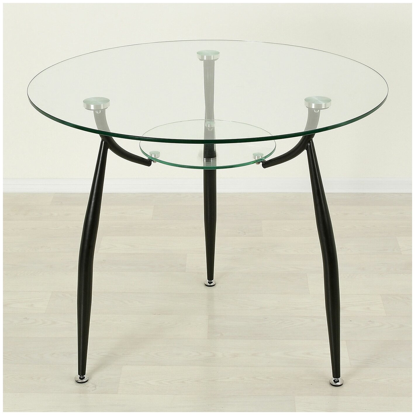 Стеклянный обеденный стол Вокал 18-3 прозрачный/черный D80