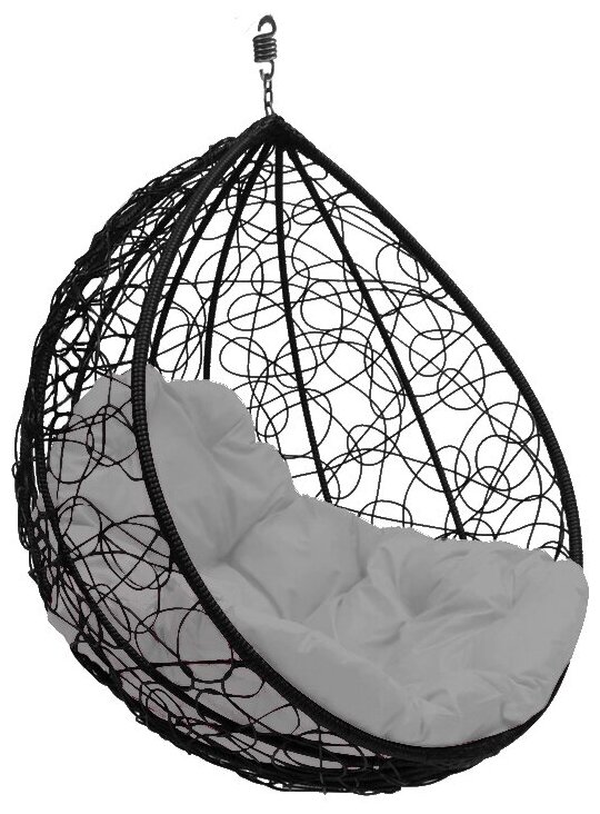 Подвесное кресло капля с ротангом черное(без стойки), серая подушка