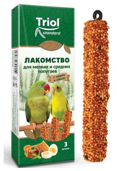 Лакомство Triol Standard для мелких и средних попугаев с мёдом и яйцом (уп. 3 шт), 80г