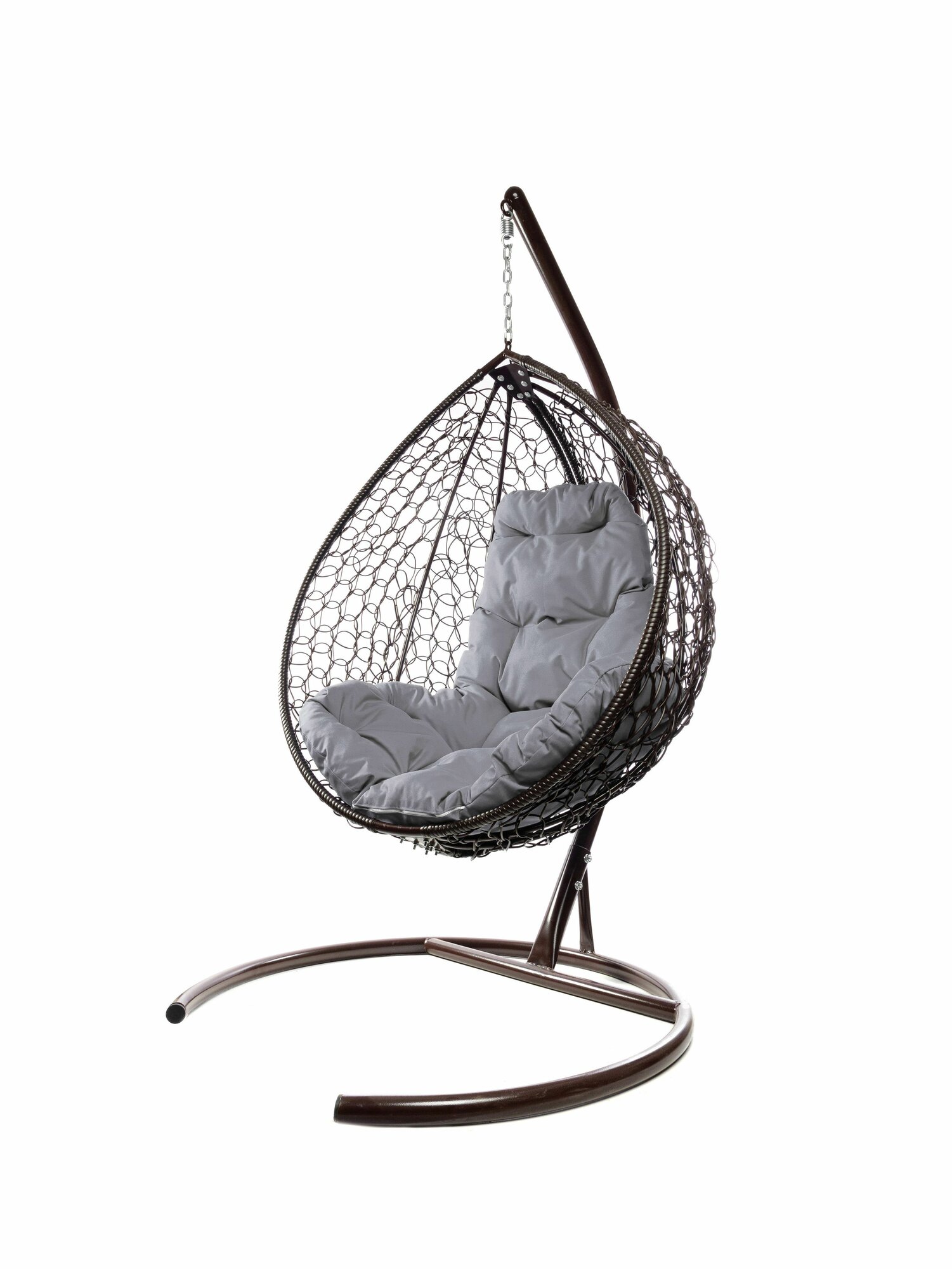 Подвесное кресло капля складная, с ротангом коричневое, серая подушка