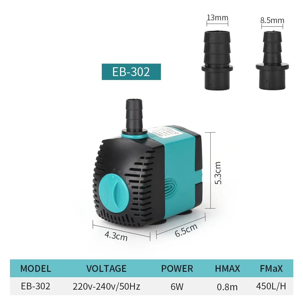 Фонтанный насос EB-302, 6 Вт, 450 л/ч, 0.8м