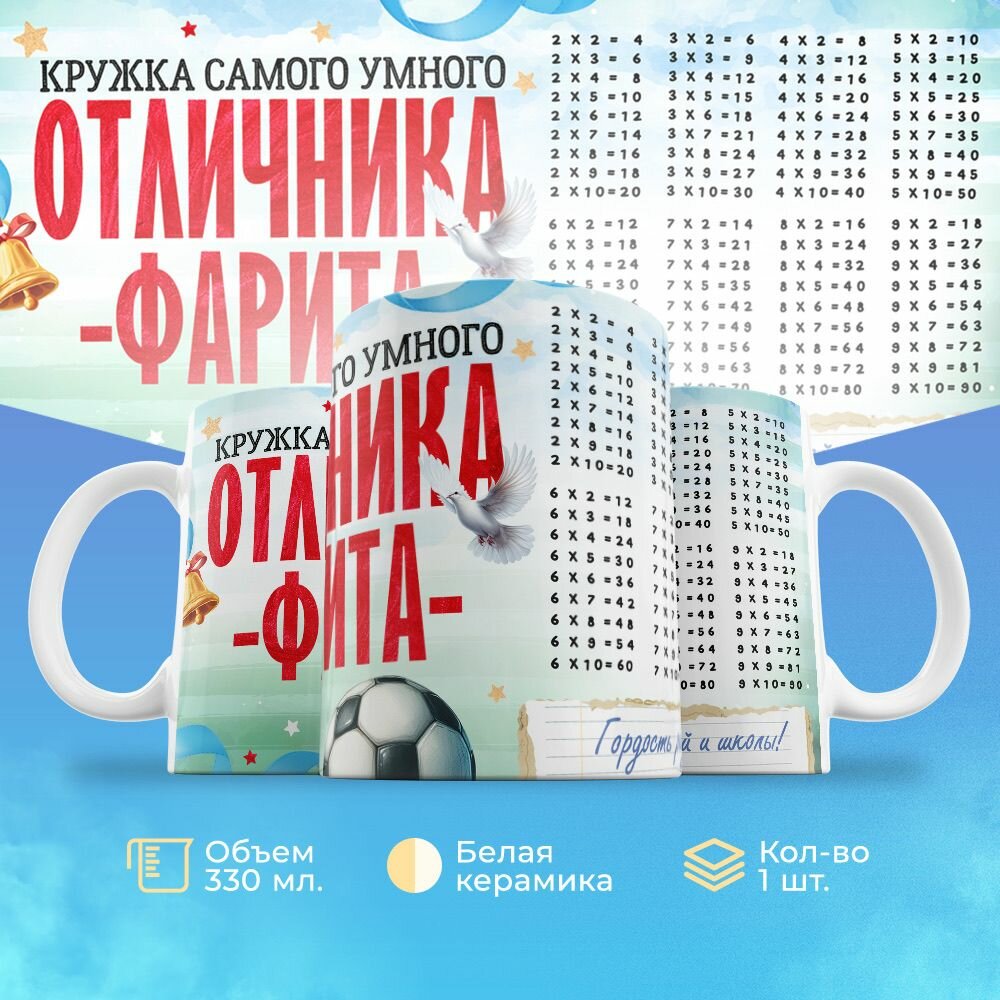 Кружка 330мл, с именем, отличника Фарита