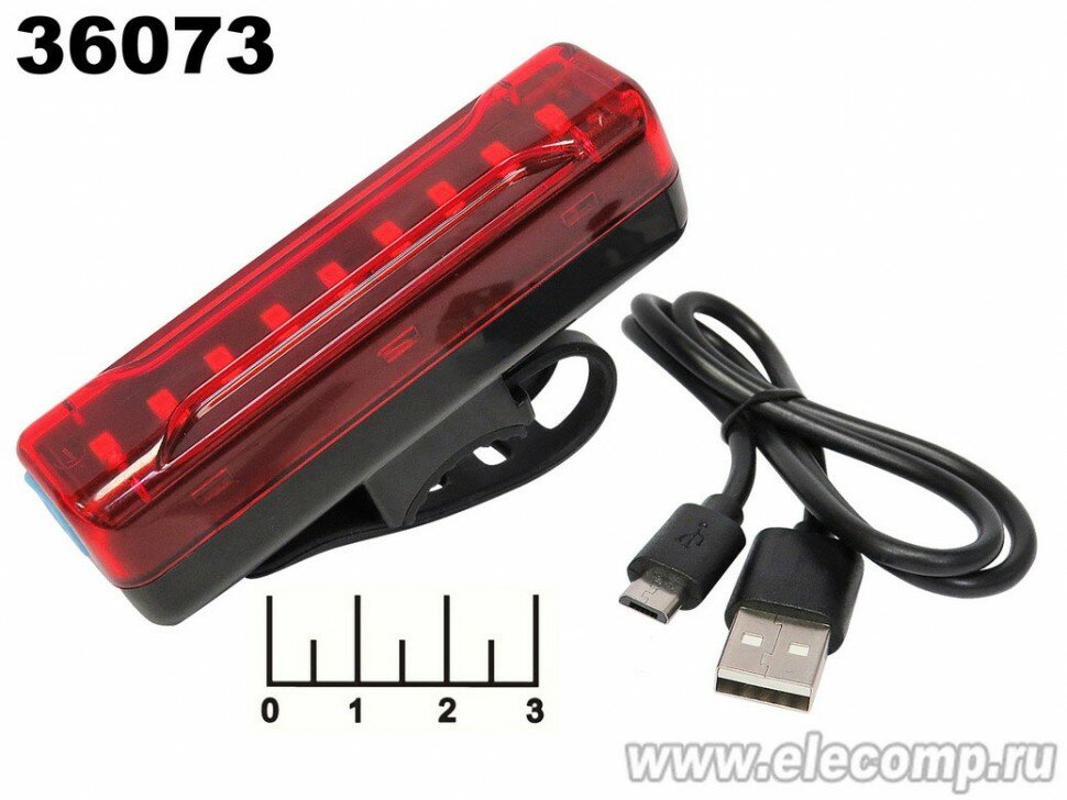 Фонарь 9 светодиодов велосипедный YZ-1262 (задний) красный аккумуляторный micro USB