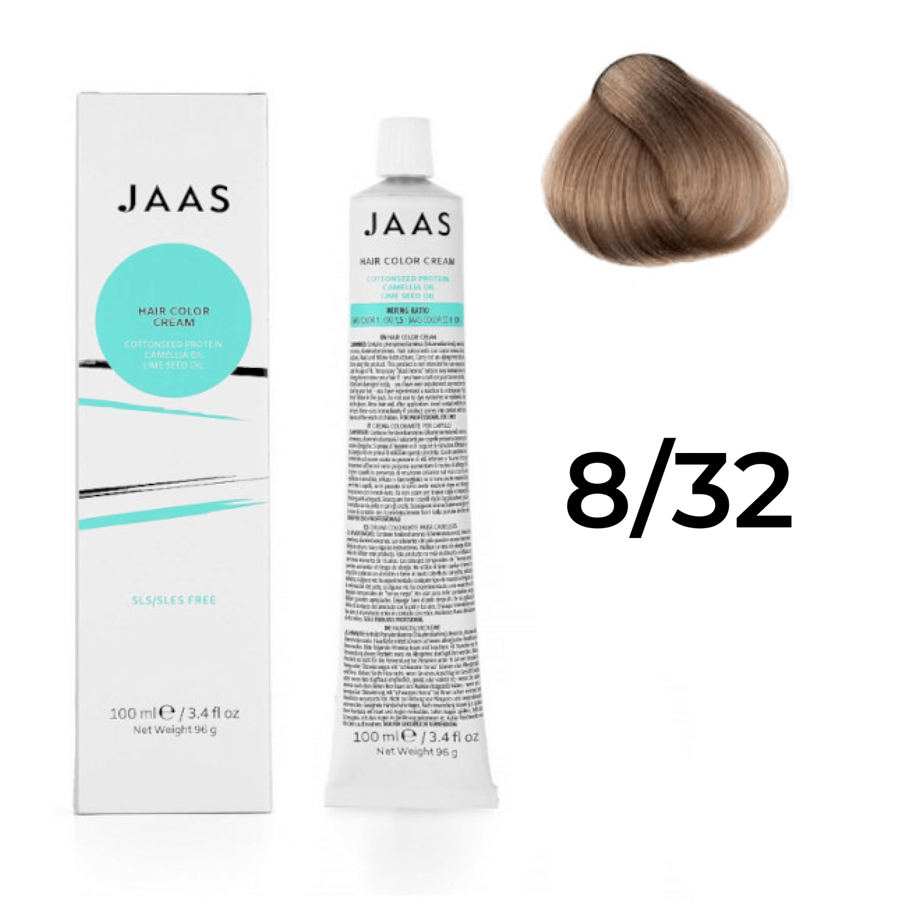 Крем - краска для волос профессиональная Jaas 8/32 Светлый блонд Бежевый 100 мл