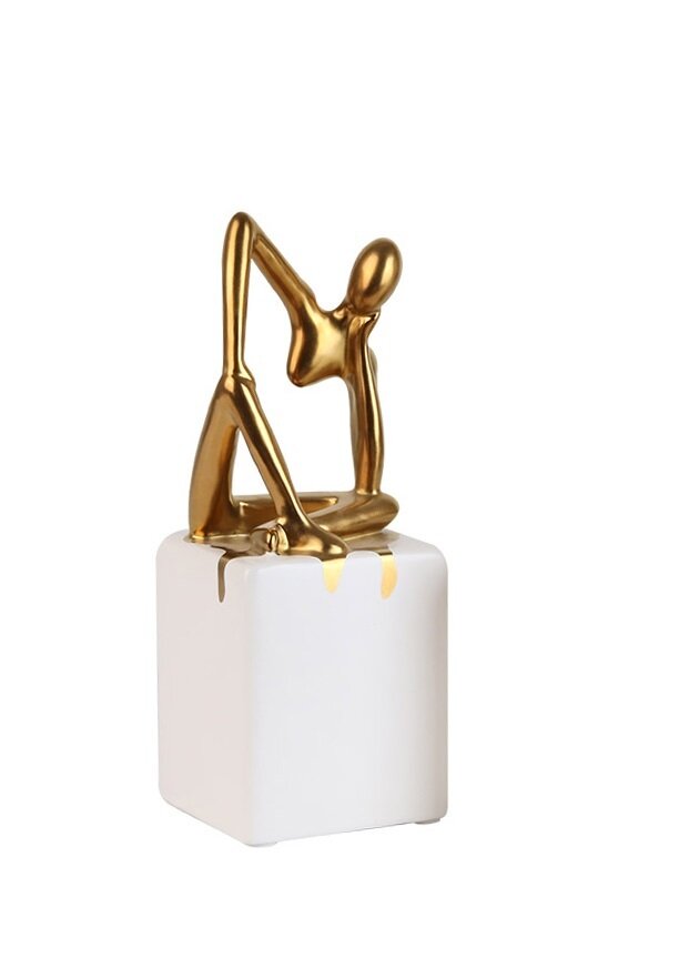 Статуэтка "Человек", керамика/алюминий, бело-золотистая, дизайнерская