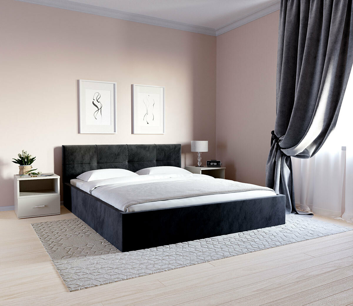 Мягкая кровать с подъемным механизмом NS Optima Lait черный велюр, 160х200, без ножек