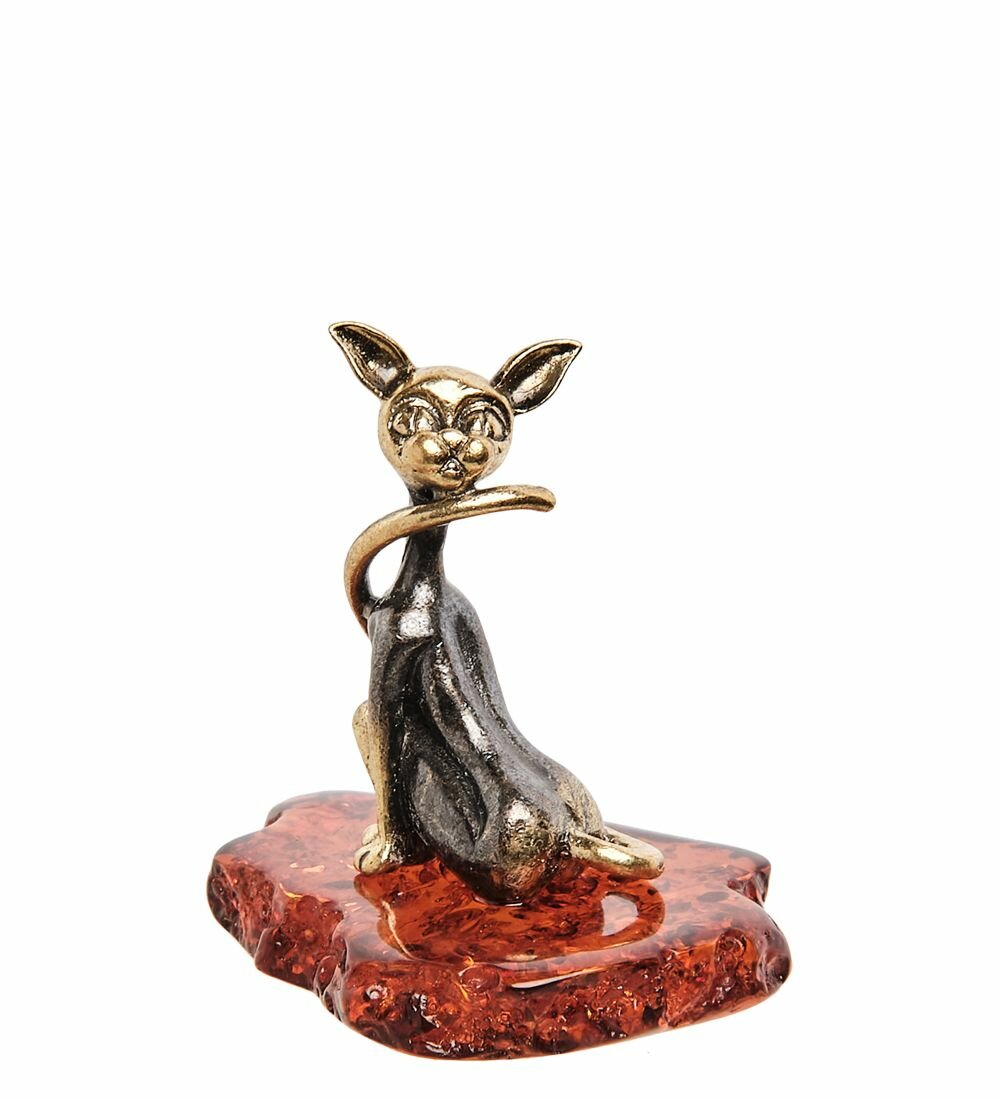 Фигурка 'Кошка сфинкс' (латунь, янтарь)