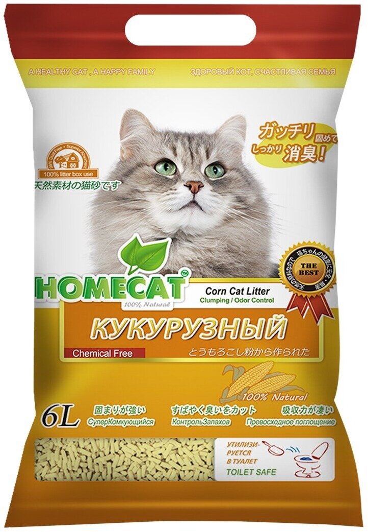 Наполнитель HOMECAT Eco Line, с ароматом кукурузы, комкующийся 6л ( 2,6кг)