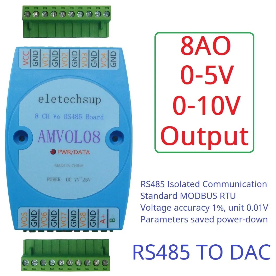 Модуль AO RS485 Modbus RTU eletechsup AMVOL08 8 каналов