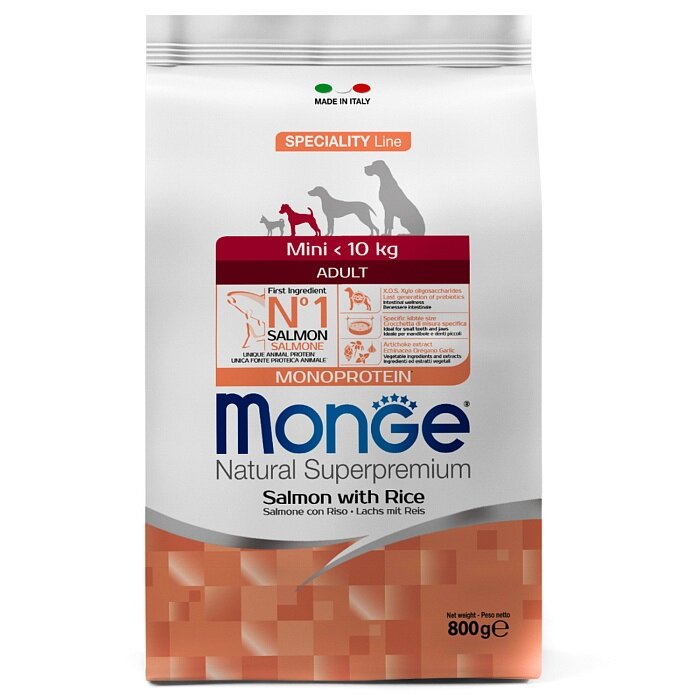 Сухой корм для собак Monge Dog Mini Salmon Monoprotein , с лососем 1шт х 800г.