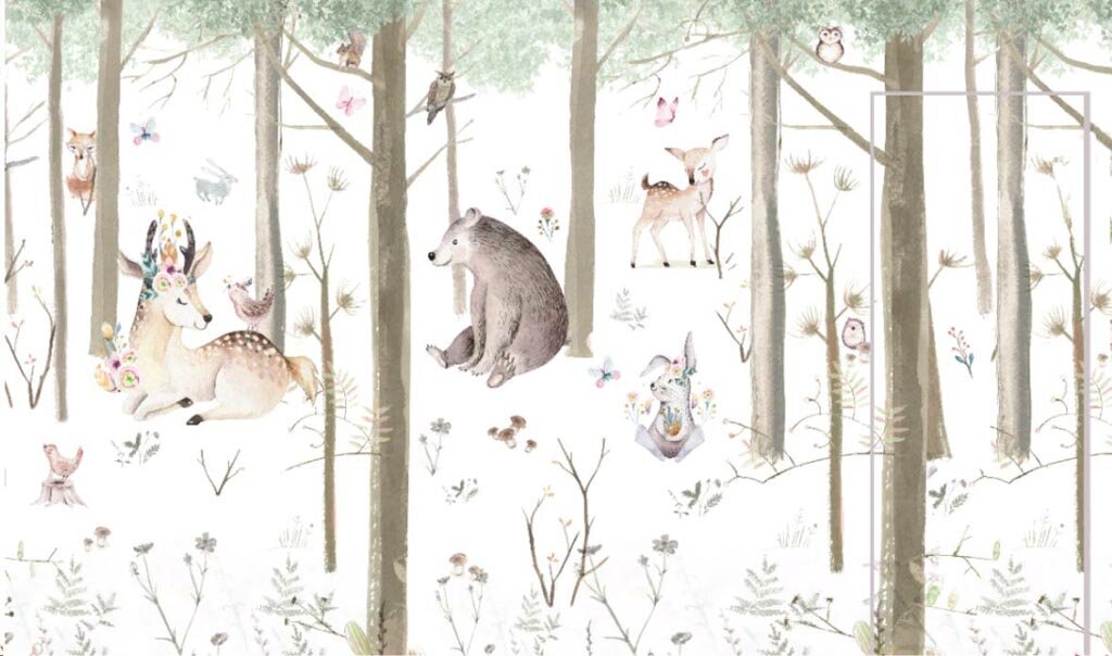 Фотообои Лес с животными 14-670-L-Флок 270 x 400 см (ВхШ) Бесшовные, флизелиновые, влагостойкие обои