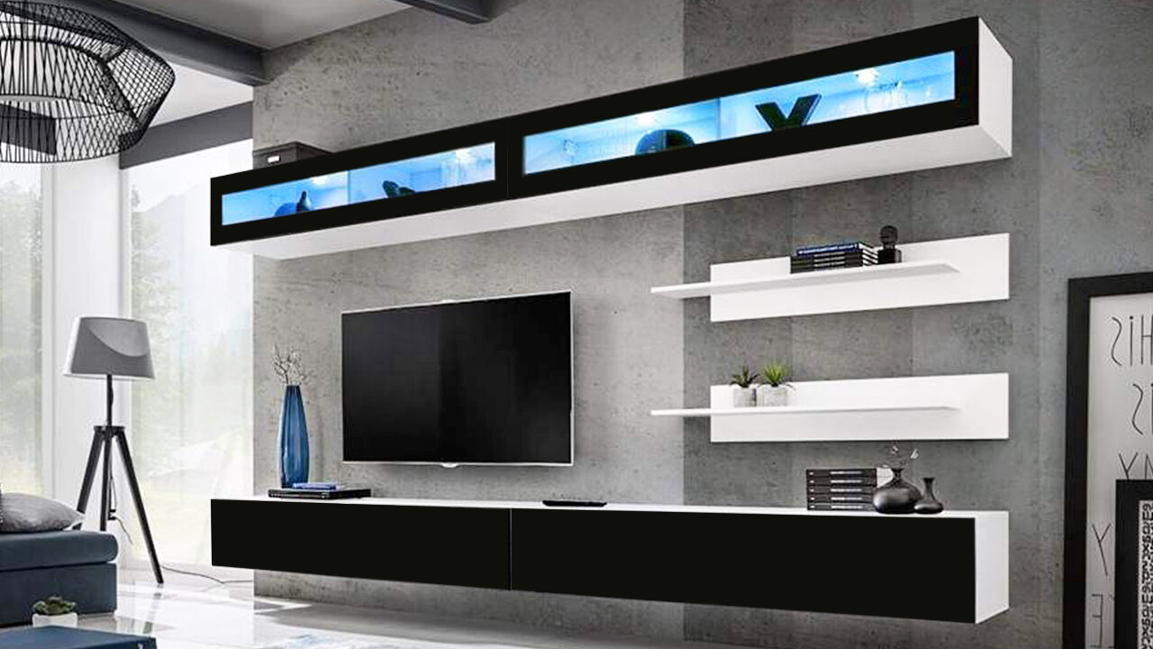 Гостиная 2 Черный 0190 / Белый Фасадный 0101 NEW 320x40x180 см, черный, белый фасадный GOODFORM