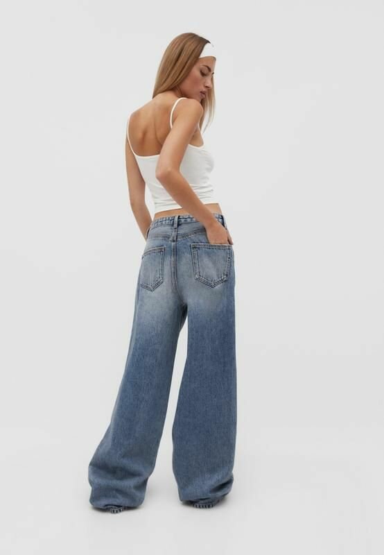 Джинсы багги Stradivarius, размер 34, black denim — фото 1