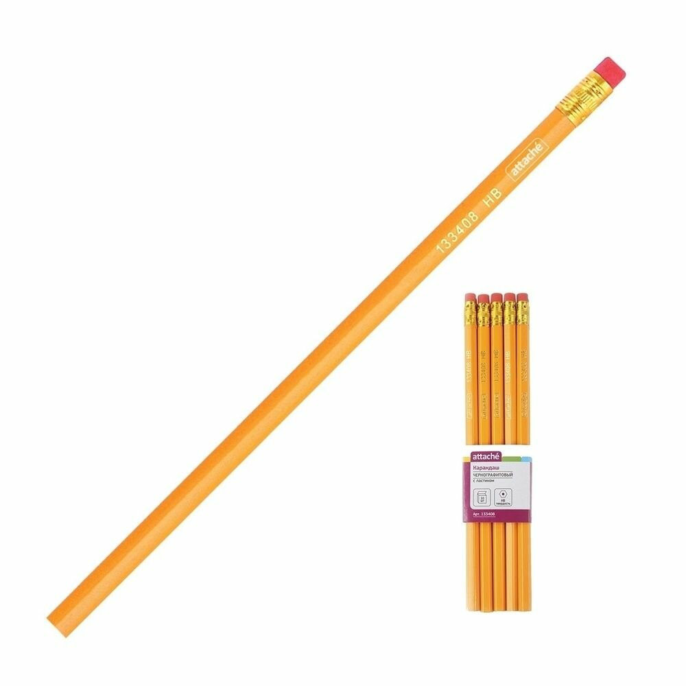 Карандаш чернографитный Attache HB, с ластиком