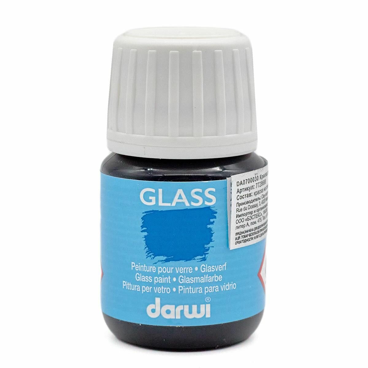 Акриловая краска Darwi "Glass", для стекла, цвет 100, черная, 30 мл, DA0700030