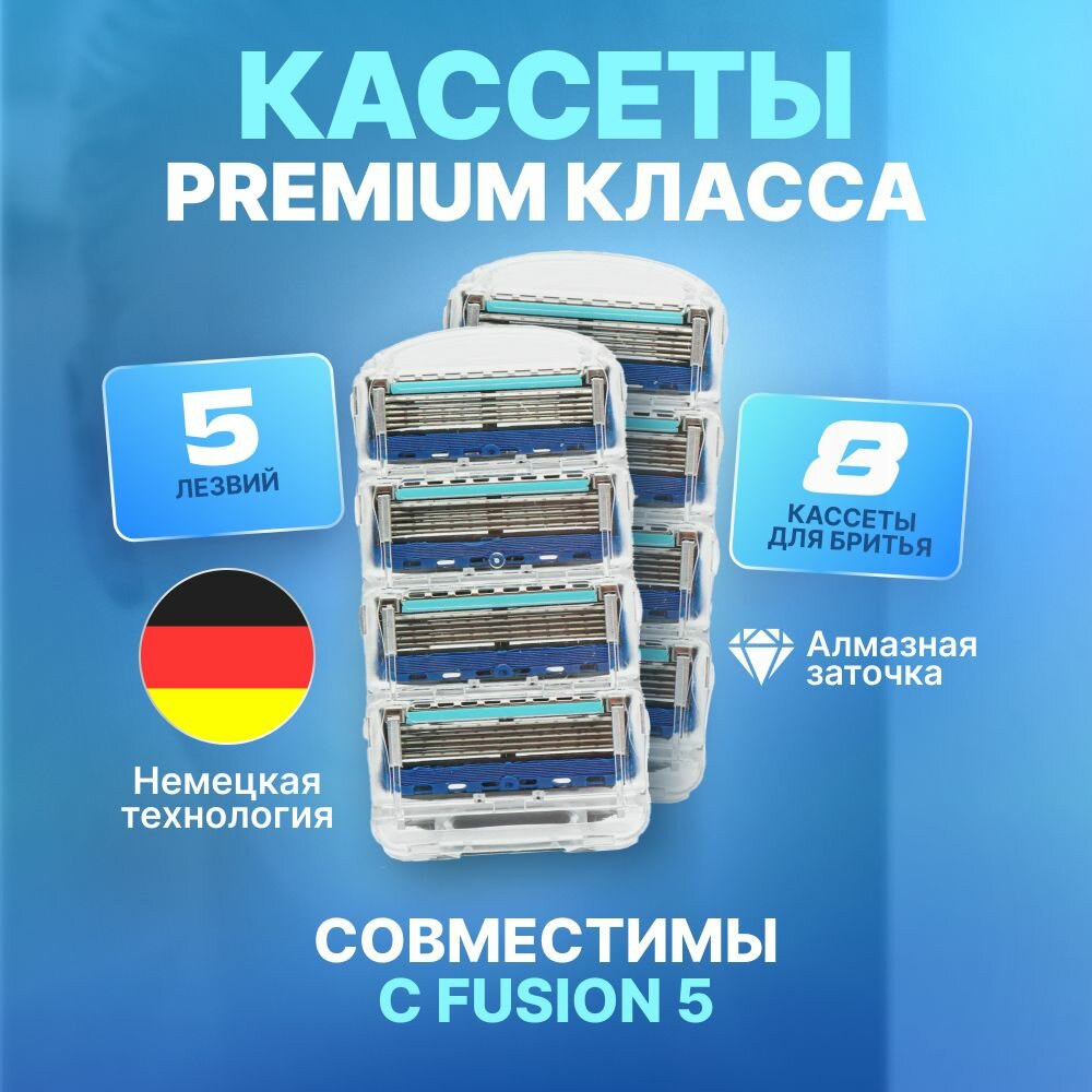 Лезвия Кассеты для бритья мужские 8 шт / Сменные кассеты с 5 лезвиями для бритья