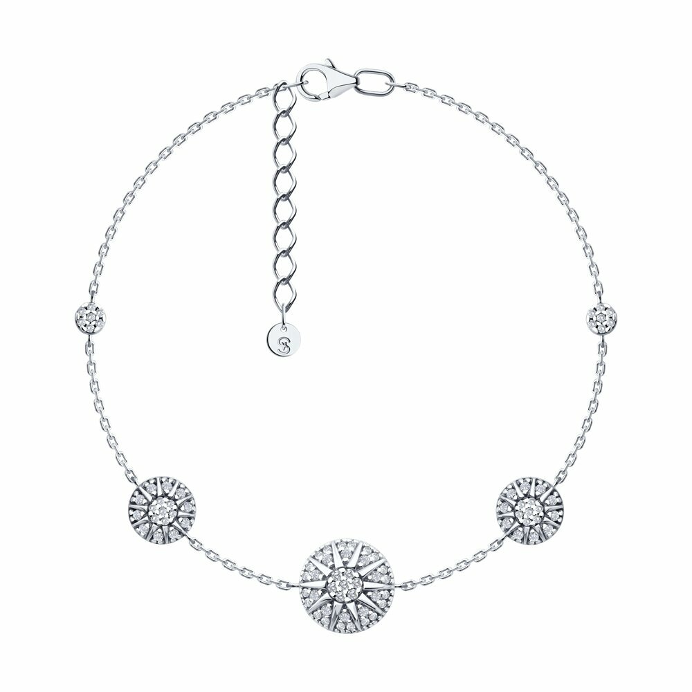 Браслет, серебро, 925 проба, родирование, фианит