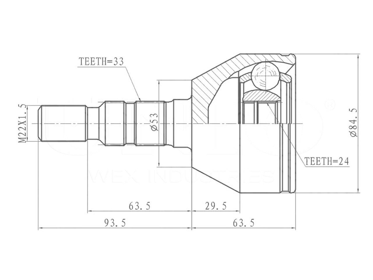 UNIO CVJ-20063 (0374672 / 13296186 / 1603274) шрус внешний Opel (Опель) Astra (Астра) h, j 04-, Zafira (Зафира) b 05- (мк