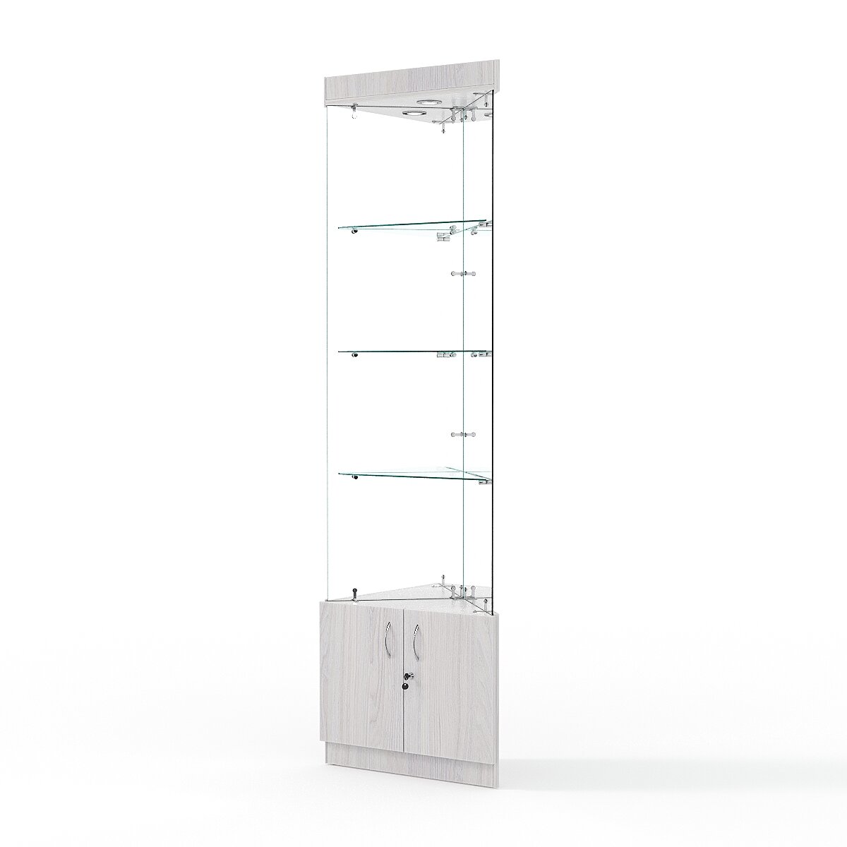 Витрина стеклянная "истра" угловая №103-У трехгранная (без дверок, бока - зеркало), Ясень Анкор светлый - U31104