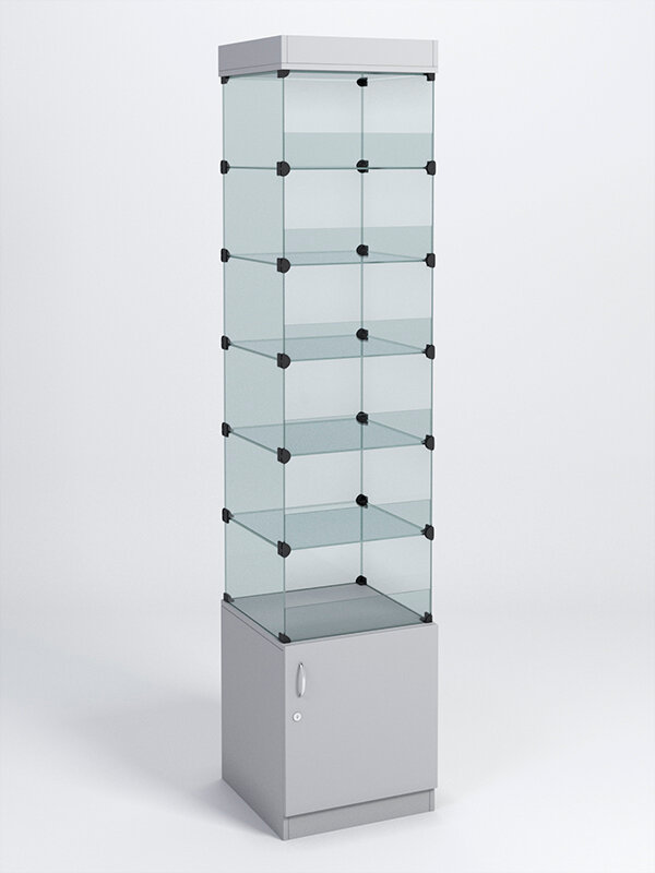 Витрина "КУБ" №502-СТ-КО стаканчик (без дверок, передняя стенка - стекло), Серый
