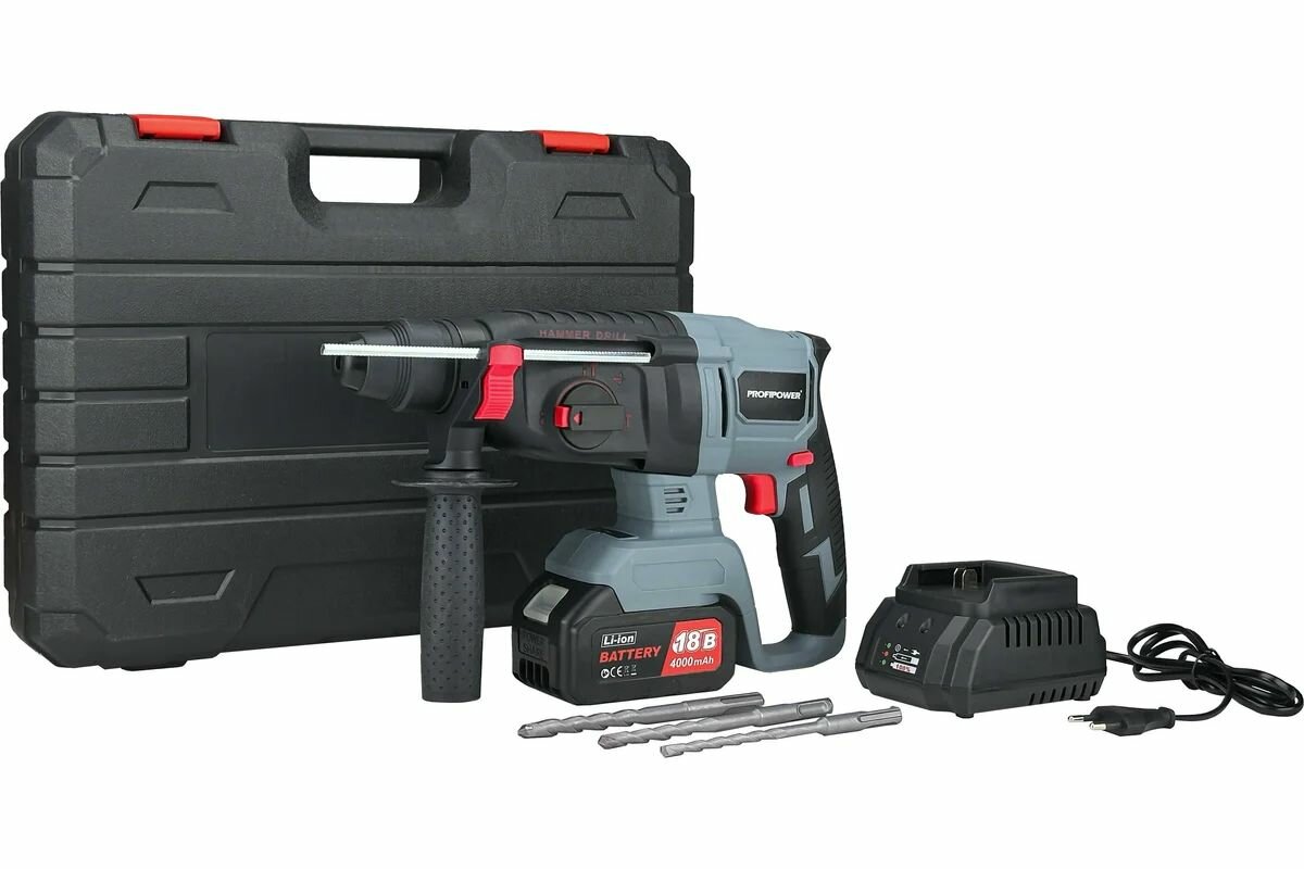 Аккумуляторный беcщеточный перфоратор PROFIPOWER MKDHR-18V Т0058 (18В, Li-ion-1шт, 4.0Ач, 1,9Дж, 3 режима)