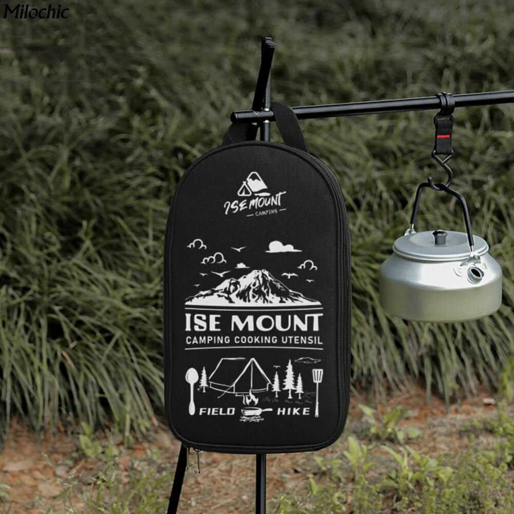 Сумка для хранения походной посуды из ткани Оксфорд, вместительная и прочная, с подвесным ремешком, для кемпинга, пикников и путешествий, 40x19,5x5 см