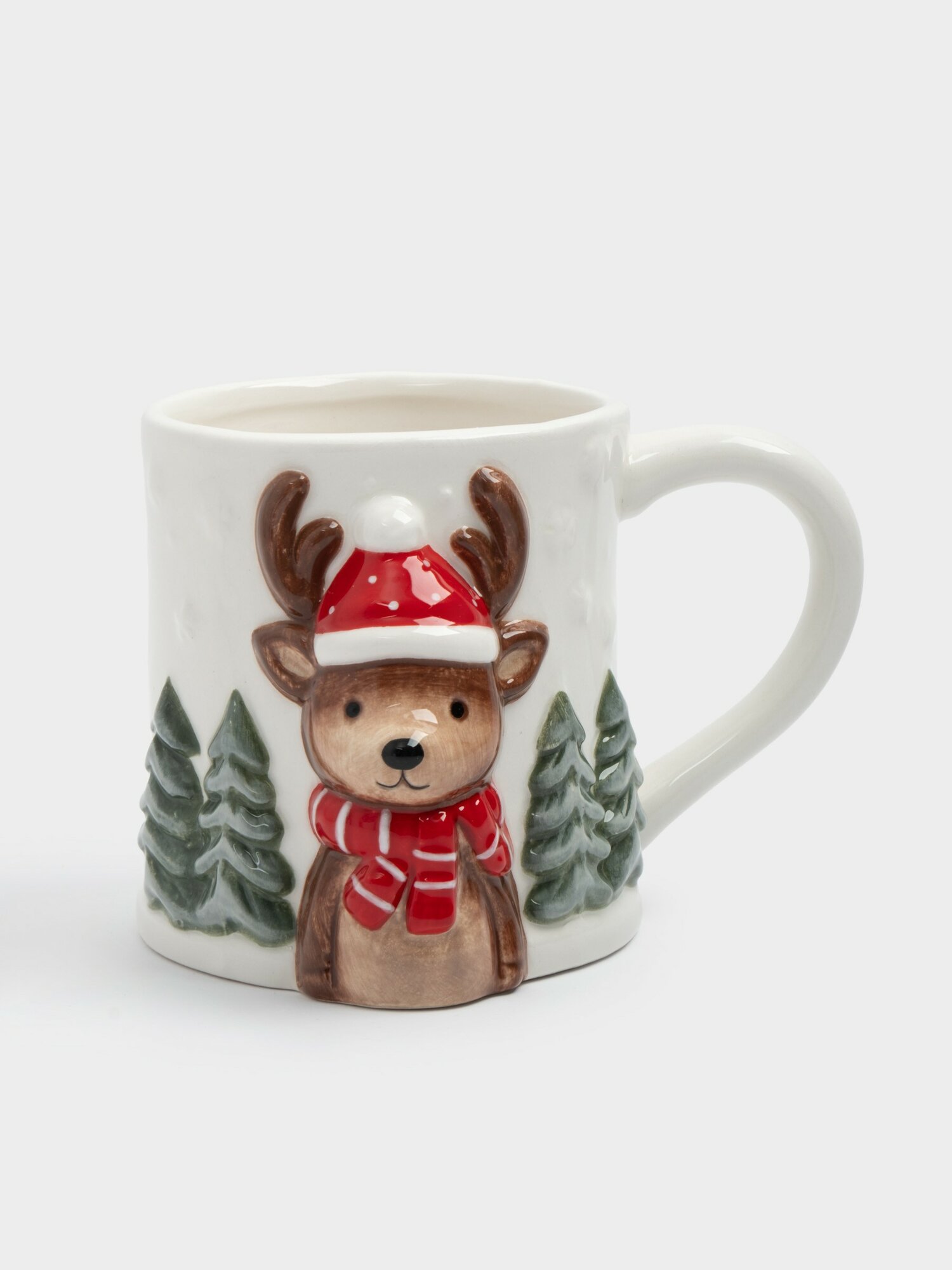 Кружка, 400 мл, керамика, молочная, Олень в шапке и шарфе, Winter Forest (Anna Lafarg)
