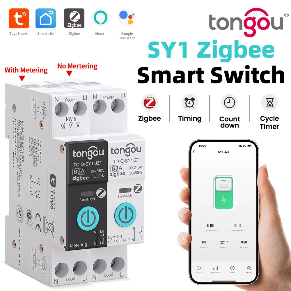 Умный выключатель TONGOU ZigBee, 10A, White No metering