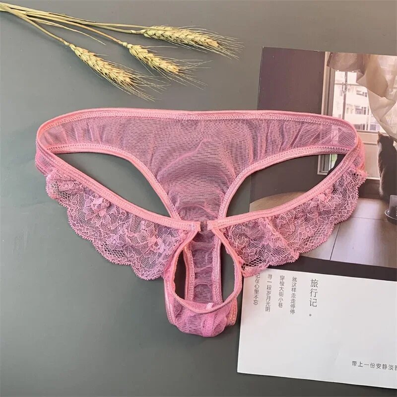 Розовые стринги мужские из кружева